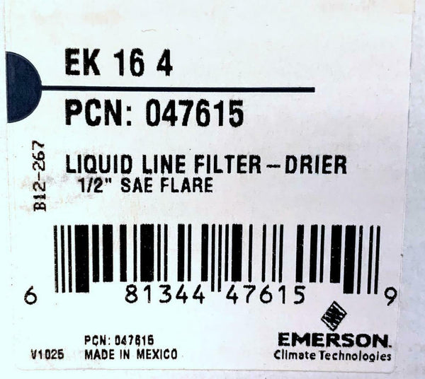 Emerson EK-16-4 1/2" SAE Flare Liquid Line Filter Drier
