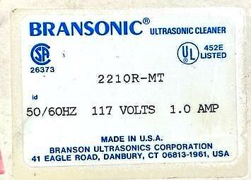 Bransonic 2210R-MT Ultrasonic Cleaner 117V 1.0A 50/60HZ 0-60 Dial Rang