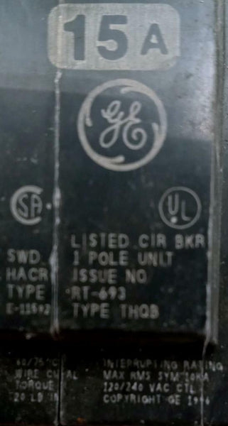 General Electric THQB1115 1 Pole Circuit Breaker 15A 120/240VAC Bolt-O