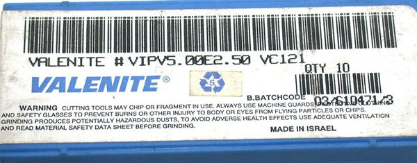 Lot of 10 Valenite Grooving & Turning Inserts VIPV5.00E2.50 VC121