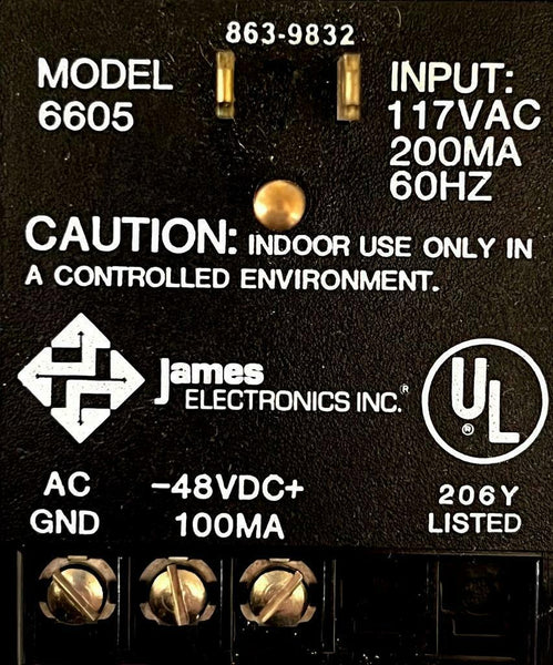 James Electronics Inc. 6605 Power Supply 48 VDC 100 MA