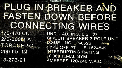 Zinsco Challenger QFP-2200T 2 Pole Circuit Breaker 200A 240VAC 1 Phase