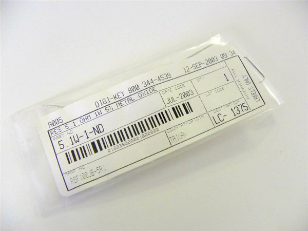BRAND NEW DIGI-KEY RESISTOR 5.1 OHMS 1 WATT MODEL 5.1W-1-ND