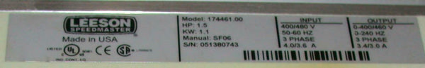 Leeson 174461.00 Speedmaster 3-Phase Variable Frequency AC Drive 1.5 H