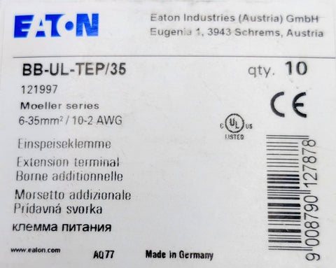 Box of (10) Eaton BB-UL-TEP/35 Extension Terminal 10-2 AWG 6-35mm²
