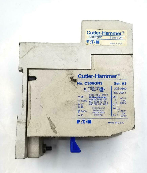 Cutler Hammer C306GN3 Thermal Overload Relay W/ C306TB2 Ser. A1