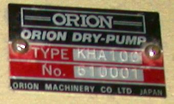 Orion Dry Pump KHA100 Vacuum Pump Assembly 200-220 VAC 100 Watt
