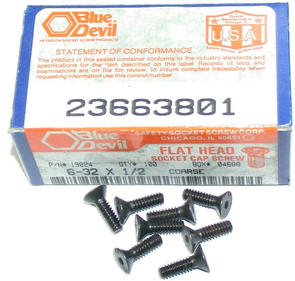 Blue Devil 6-32 x 1/2" Flat Head Black Oxide Steel Socket Cap Screws 1 ...