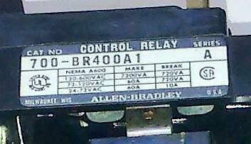 New Allen Bradley 700-BR400A1 AC Control Relay 120 VAC Coil Series A
