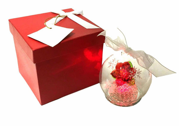 Kringle Express Illuminated Holiday Glass Poinsettia Ornament W/ Gift