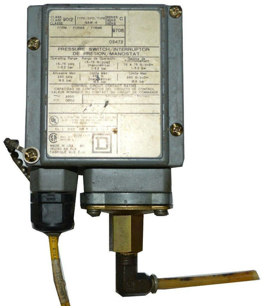 SQUARE D 9012GAW-4 PRESSURE SWITCH 15-75 PSIG 1-52 BAR