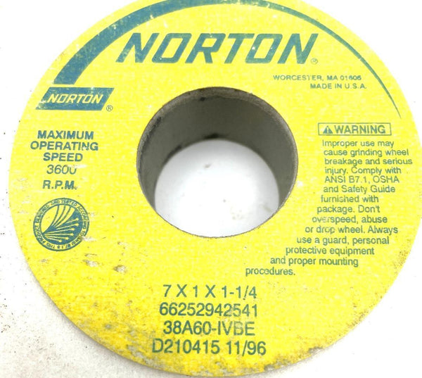 Norton 38A60-IVBE Vitrified Toolroom Grinding Wheel 7" x 1" x 1-1/4"