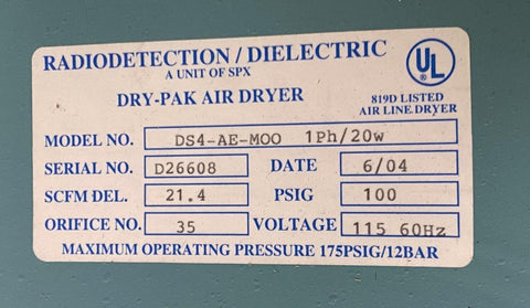SPX Dielectric DS4-AE-M00 Dry-Pak Air Dryer 21.4 SCFM 100 PSIG 20W 115