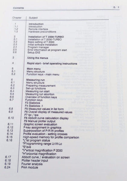 Hommelwerke T2000-TURBO Turbo-Roughness Tester Basic Operating Manual ...