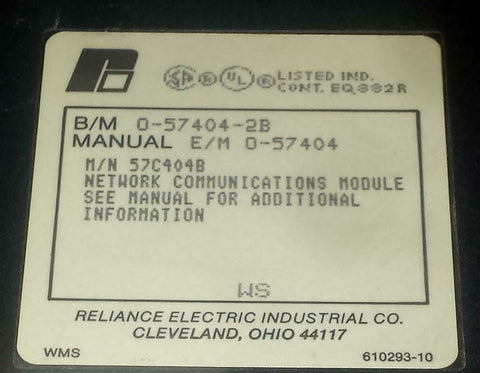 Reliance Electric 0-57404-2B PLC Network Communications Module