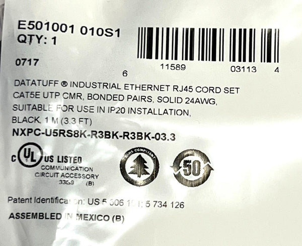 Belden E501001-010S1 DataTuff Industrial Ethernet RJ45 Cord Set 1M