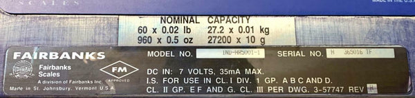 Fairbanks Scales IND-HR5001-1 Digital Benchtop Scale 60lbs X 0.2lbs