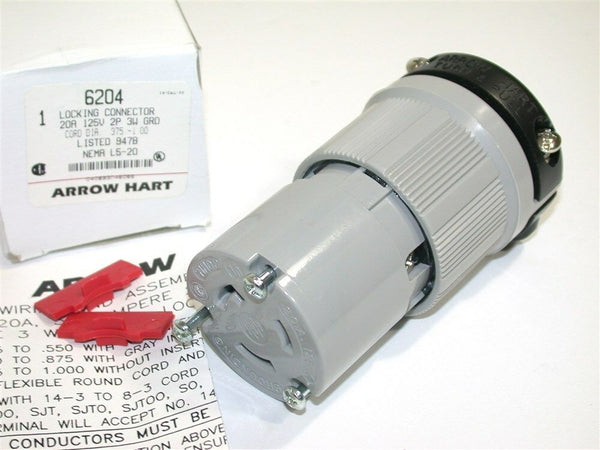 NEW ARROW HART 20AMP 125V LOCKING CONNECTOR 6204