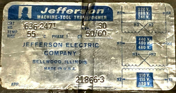 Jefferson Electric 636-2471 Transformer 0.30 KVA 220/230/240 - 440/460