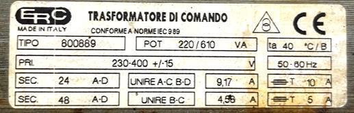 ERC 800889 Transformer 230-400V 50/60HZ 40°C Max | Surplus Select