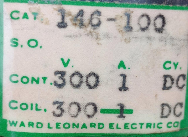 Ward Electric 146-100 DC Overload Protection Relay 300V 1A