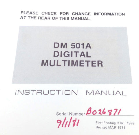 Tektronix DM 501A Digital Multimeter Instruction Manual