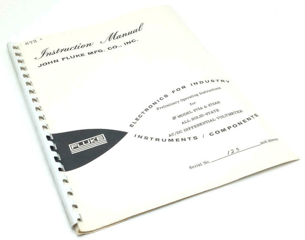 Fluke Model 873A & 873AB AC/DC Differential Voltmeter Instruction Manu
