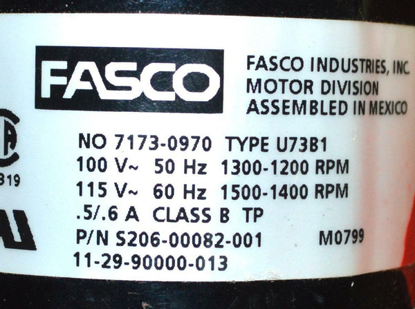 FASCO 7173-0970 TYPE U73B1 MOTOR S206-00082-001 WITH FAN 100/115 VOLTS