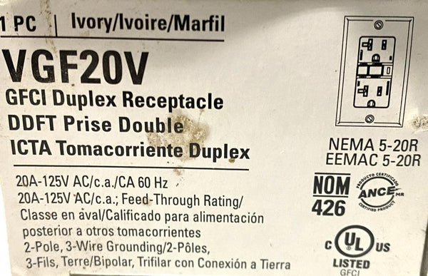 Cooper VGF20V GFCI Duplex Receptacle 2 Pole 3 Wire 20A 125V NEMA 5-20R