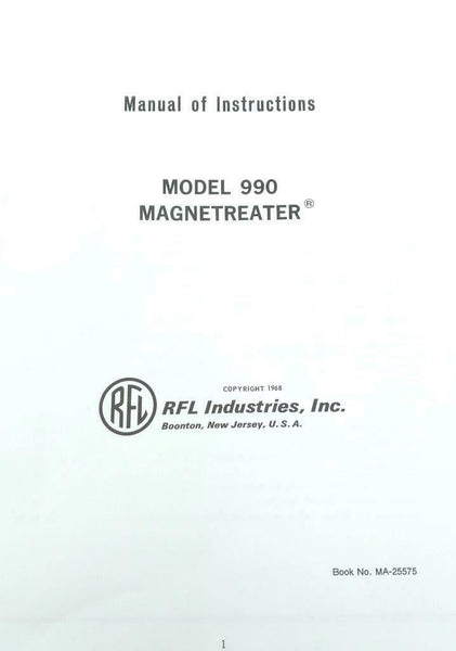 RFL Industries Model 990 Magnetreater Instruction Manual