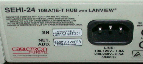 Cabletron Systems SEHI-24 Hubstack 10BASE-T HUB with LANVIEW – Surplus ...
