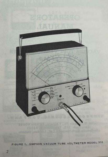 Simpson Model 312 Vacuum Tube Volt-OhmMeter Operator's Manual