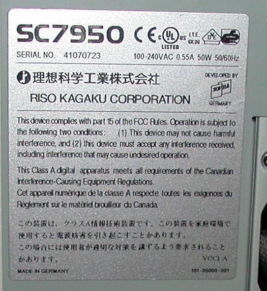 Riso Kagaku SC7950 Adobe Photoscript 3 Class A Digital Controller 100-