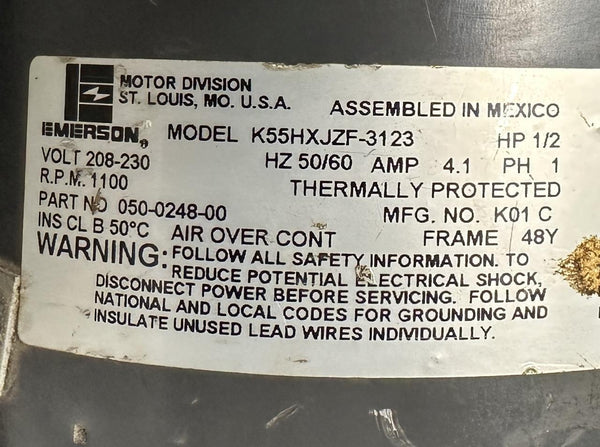 Emerson K55HXJZF-3123 Electric Motor 1/2 HP 1100 RPM 208-230V Single P