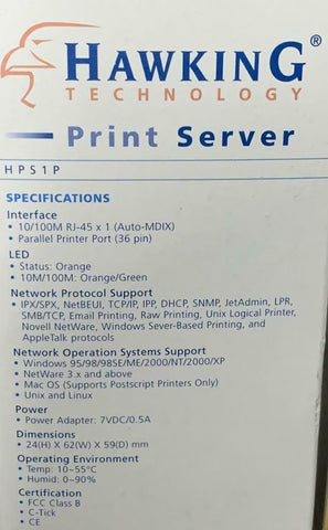 Hawking HPS1U High Performance Internet 10/100M LAN Print Server ...