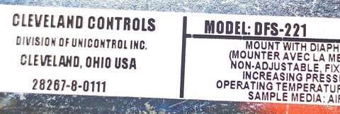Cleveland Controls DFS-221 Air Proving Pressure Switch 15A 115/277VAC
