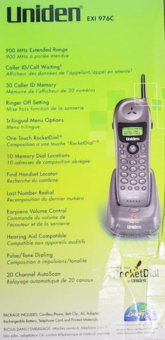 Uniden EXI-976C Compact Cordless Phone Black 10 Memory Dial Locations