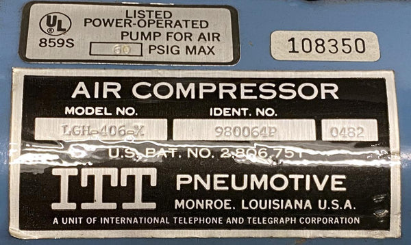 ITT LGH-406-X Air Compressor Pump 1/3 HP 1725 RPM 115V Gould 7-150803-