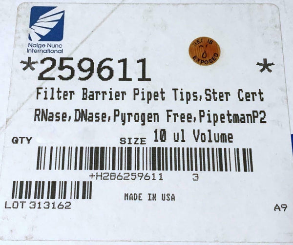 Nalge Nunc International 259611 Filter Barrier Pipette Tips 10 uL - Pa