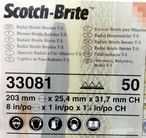 3M Scotch-Brite 33081 Radial Bristle Brush 50 Grit 8" x 1" x 1-1/4"