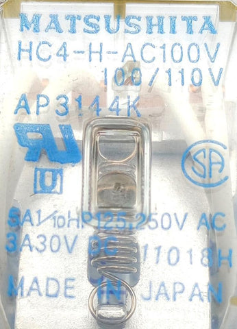 Matsushita HC4-H-AC100V 14-Pin Plug-In Relay 100/110V 5A 125/250VAC 1/10HP | Surplus Select