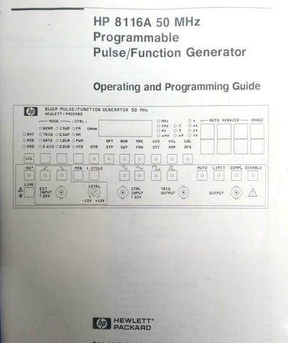 HP 8116A Programmable Pulse/Function Generator Operating & Programming
