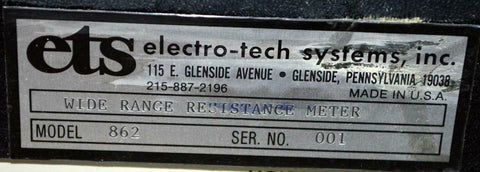 ETS Electro-Tech Systems 862 Wide Range Resistance Meter