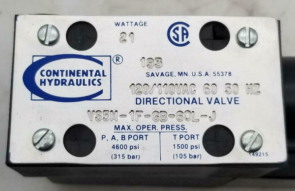 Continental Hydraulics VS5M-1F-GB-60L-J Directional Control Valve 21 W