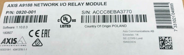 Axis A9188 Network I/O Relay Module 12-24VDC 8 Form C Relays & I/O's