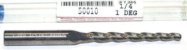 Garr Tool 3-Flute Carbide 1/8" 1° Taper End Mill Helix Cut 1/4" Shank
