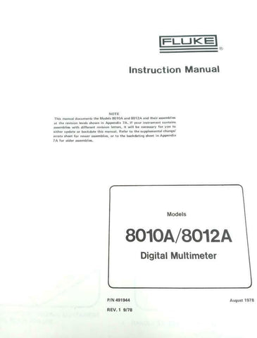Fluke Model 8010A & 8012A Digital Multimeter Instruction Manual