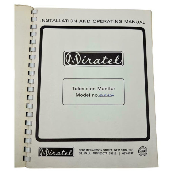 Miratel Electronics Model HLB21M Television Monitor Operating Manual