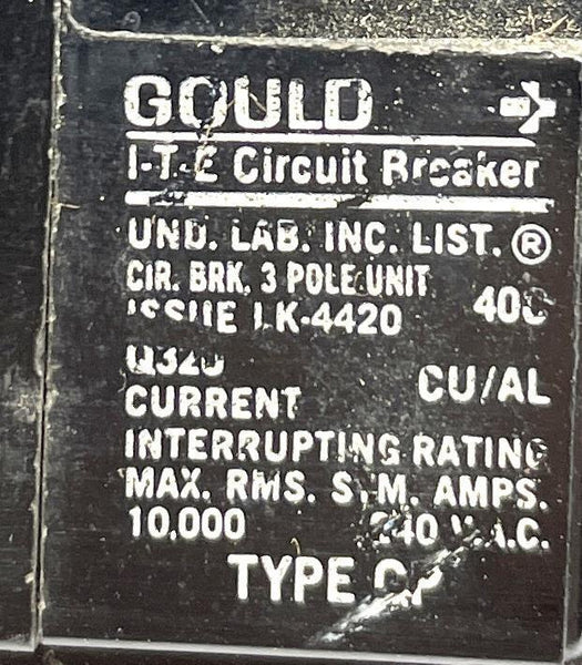 Gould ITE Q320 3-Pole Miniature Circuit Breaker 20A 240VAC 3 Phase Plu
