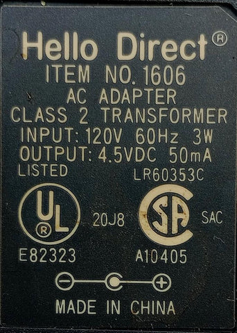 Hello Direct 1606 Class 2 AC Adapter 120V 60HZ 3 W